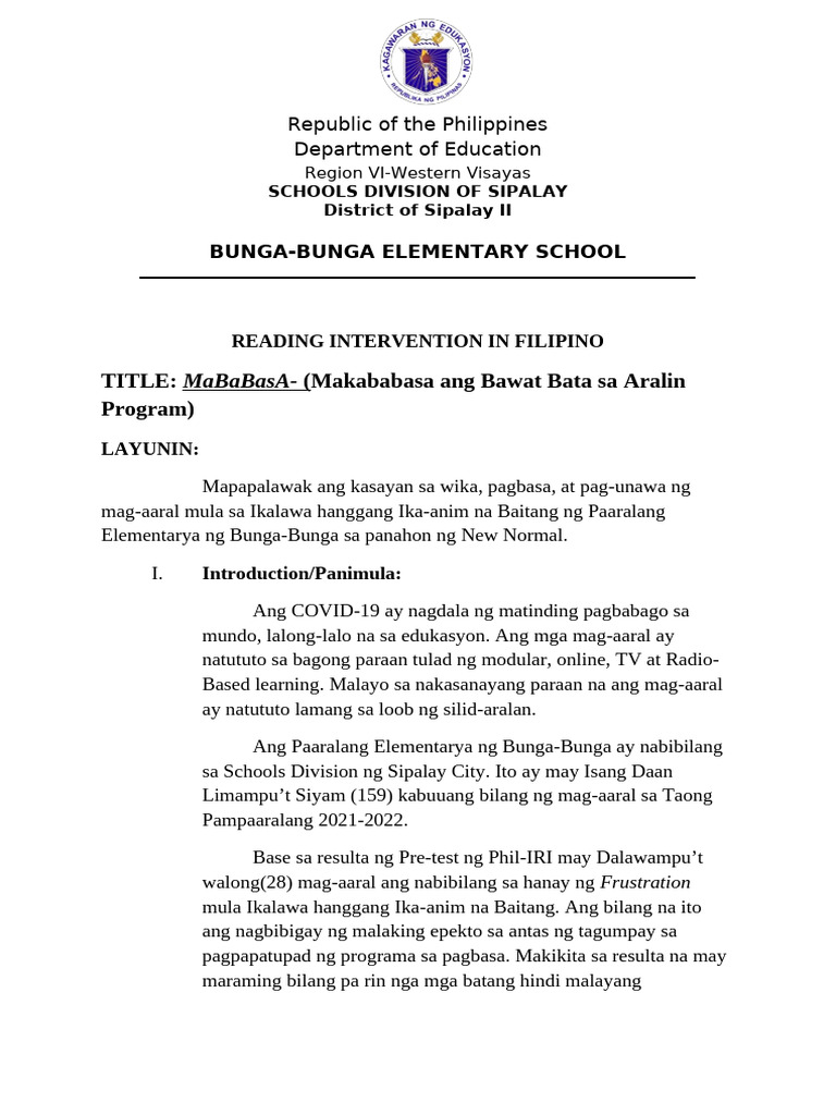 Reading Intervention in Filipino | PDF