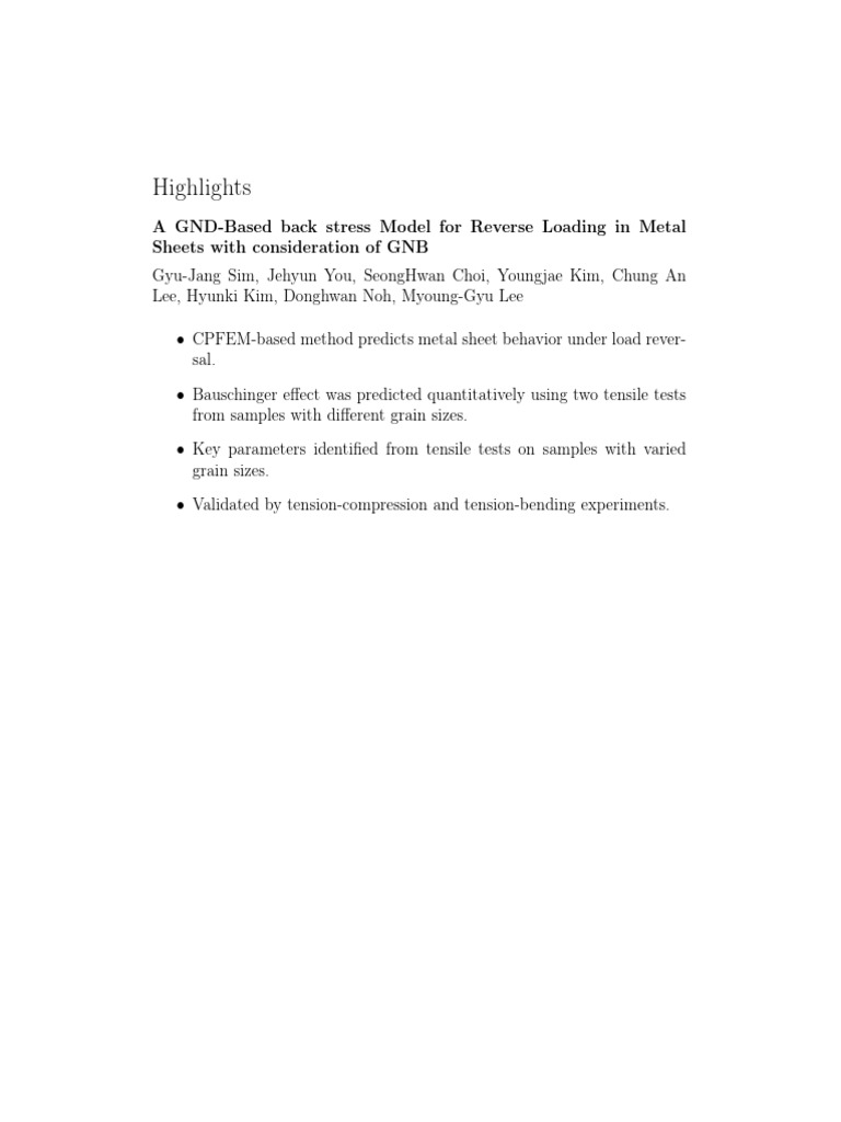 A GND-Based Back Stress Model for Reverse Loading in Metal Sheets With ...