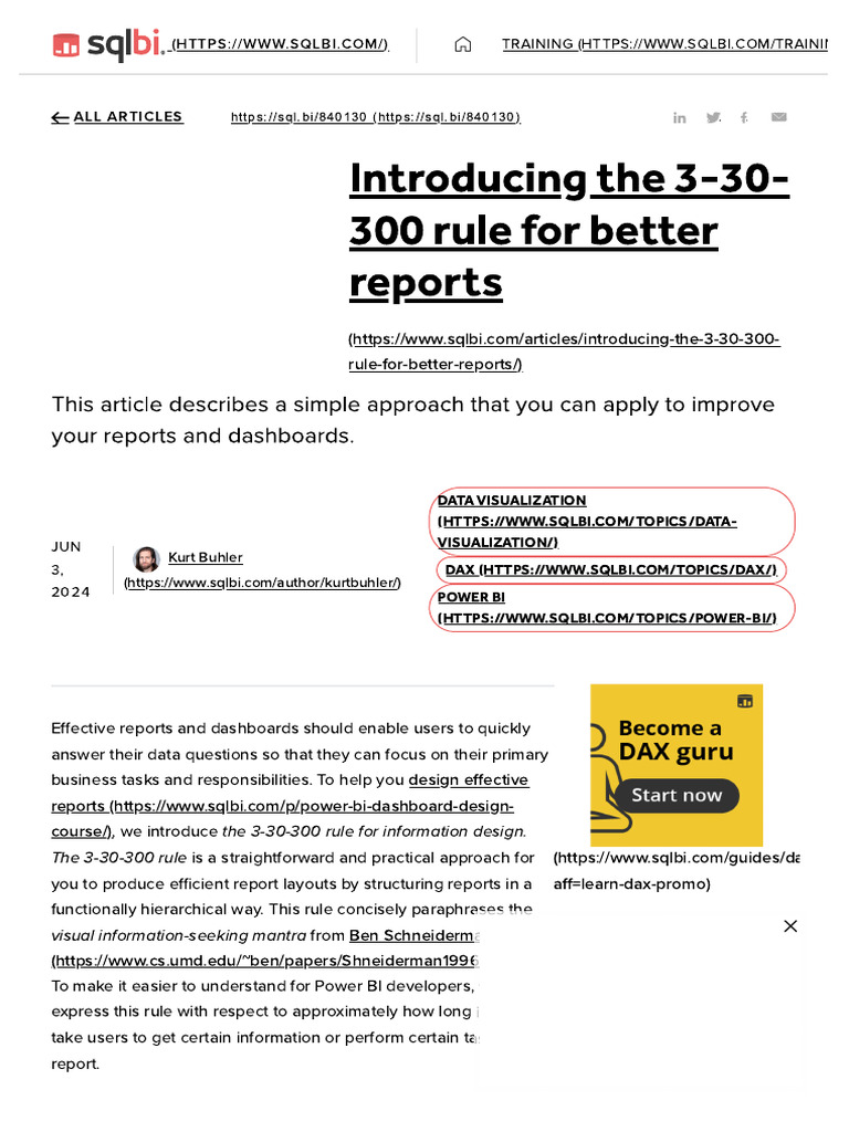 Introducing the 3-30-300 Rule for Better Reports - SQLBI | PDF