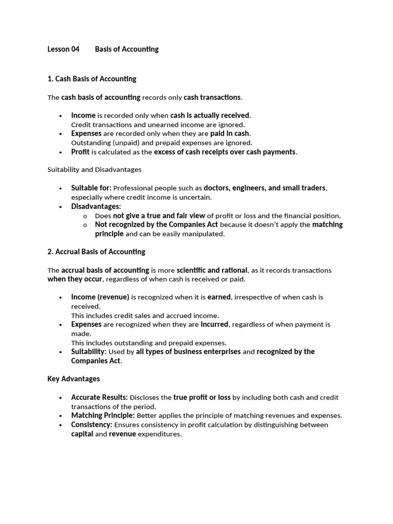 Lesson 04 Basis of Accounting | PDF | Accrual | Revenue