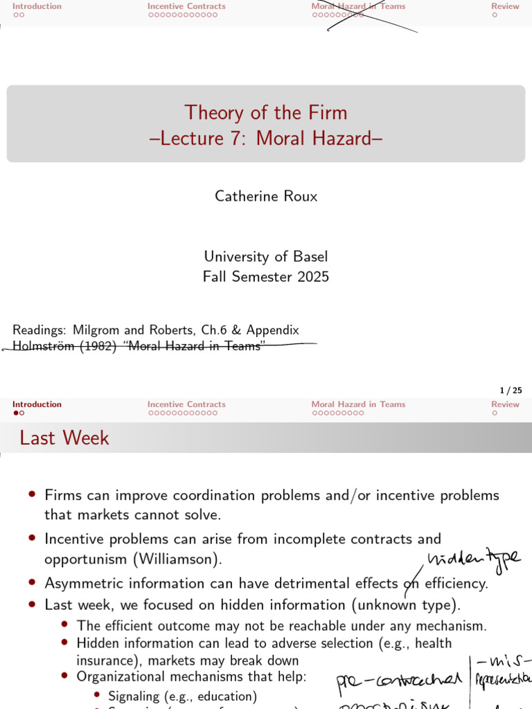 Lecture 7 Moral Hazard Lecture_notes_14112025 | PDF | Incentive | Moral ...