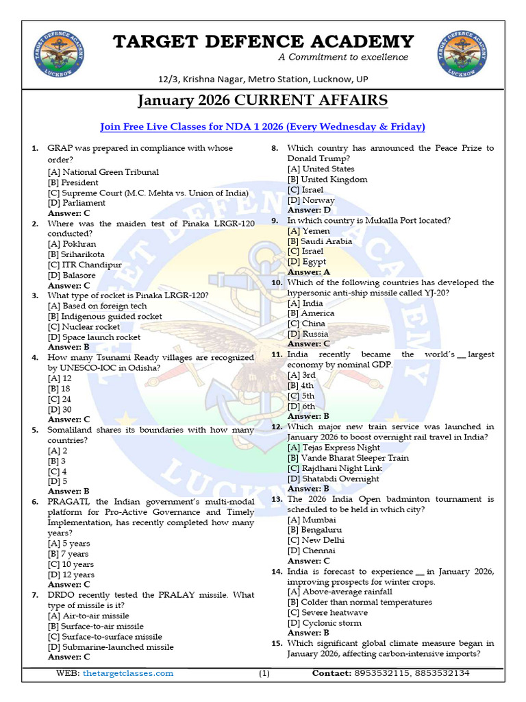 Current Affairs January 2026 From Website Compressed | PDF