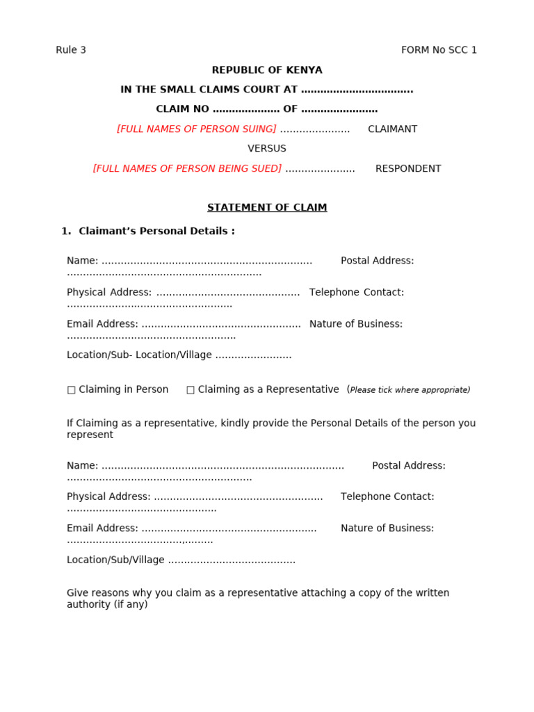 Small-Claims-Court Statement of Claim | PDF | Justice | Crime & Violence