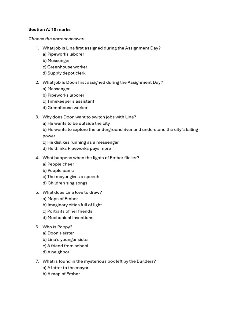 Daniel Big City of Ember Test | PDF