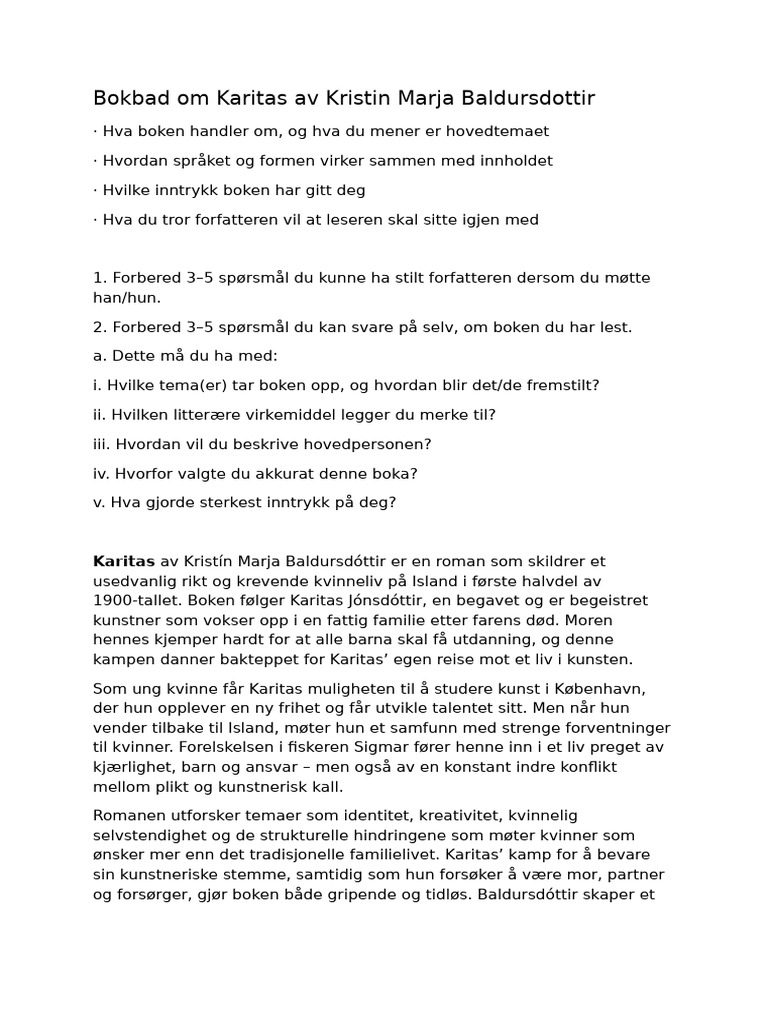 Bokbad Om Karitas Av Kristin Marja Baldursdottir | PDF