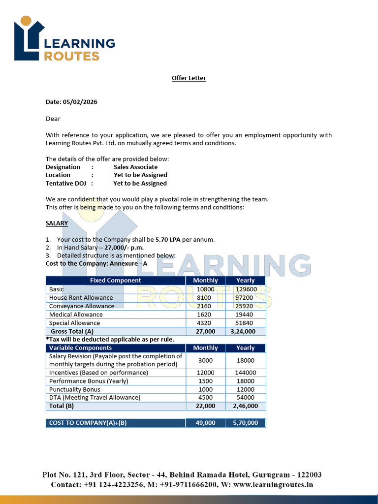 Chetan Gupta Offer Letter-2 | PDF