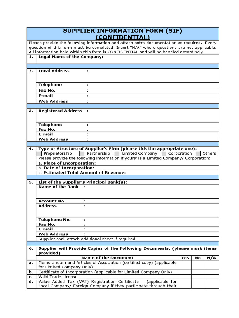 02 Appendix B - Supplier Information Form (SIF) | PDF | Business