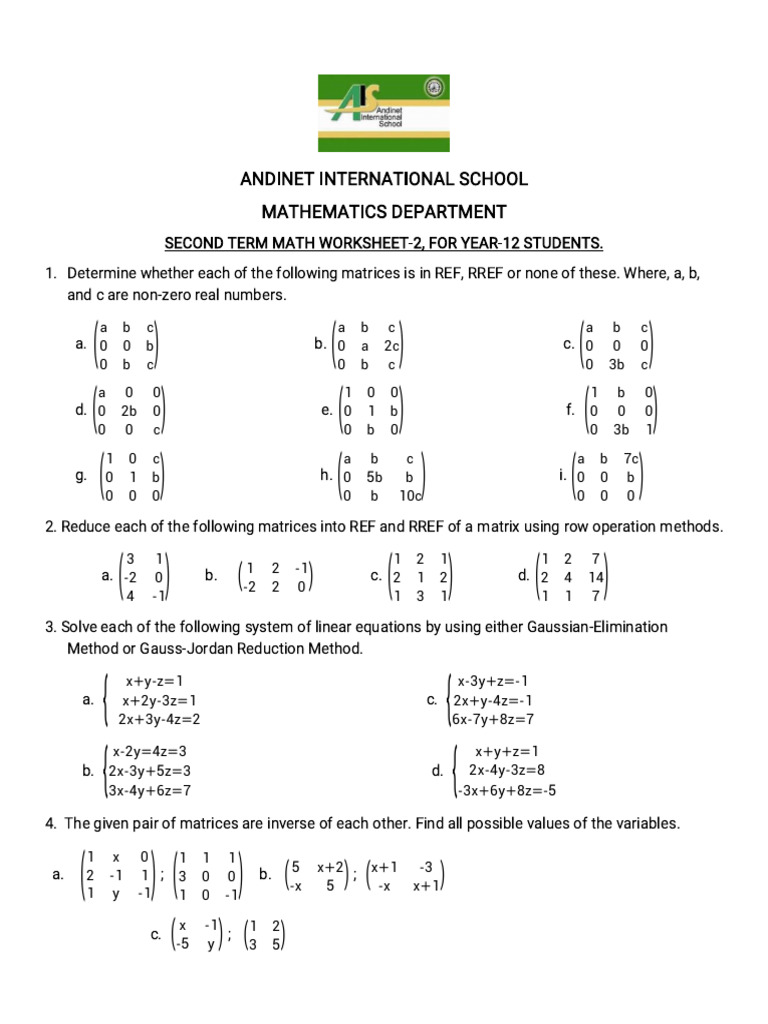 SECOND TERM MATH WORK SHEET-2 FOR YEAR-12 STUDENTS (1) | PDF ...
