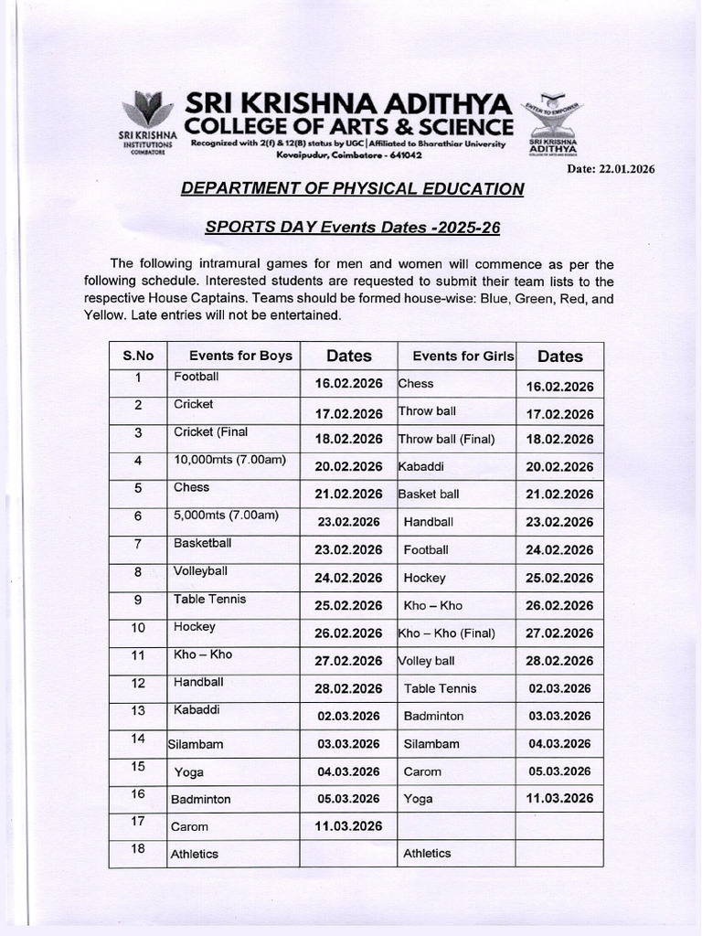 Sports Day Events Dates - 2025!26!0001 | PDF