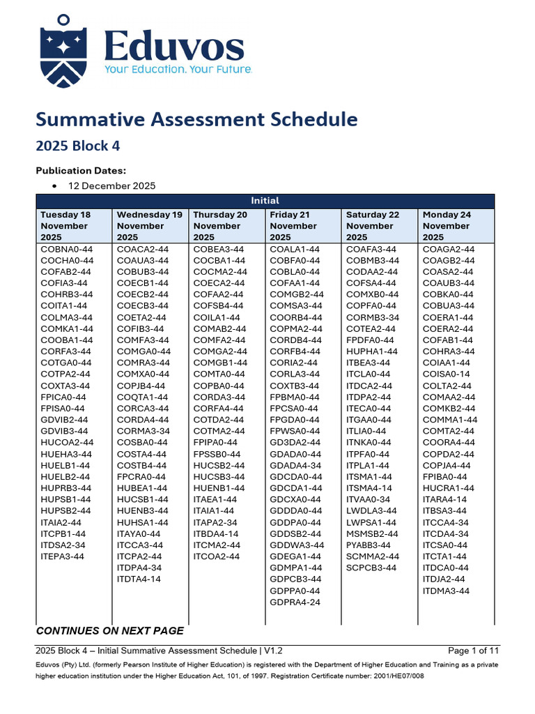 2025 Block 4 - Final Summative Assessment Schedule on Campus V1.2 | PDF ...
