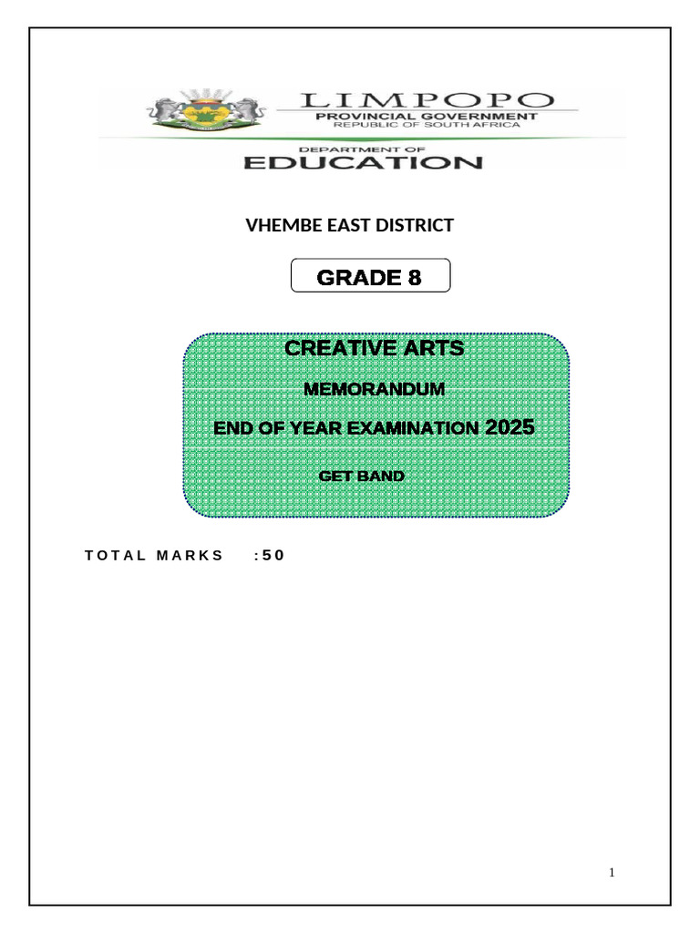 GRADE 8 Creative Arts 2025 - MEMO | PDF