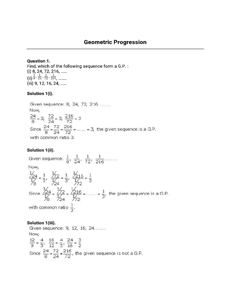 Geometric Progression Solutions | PDF