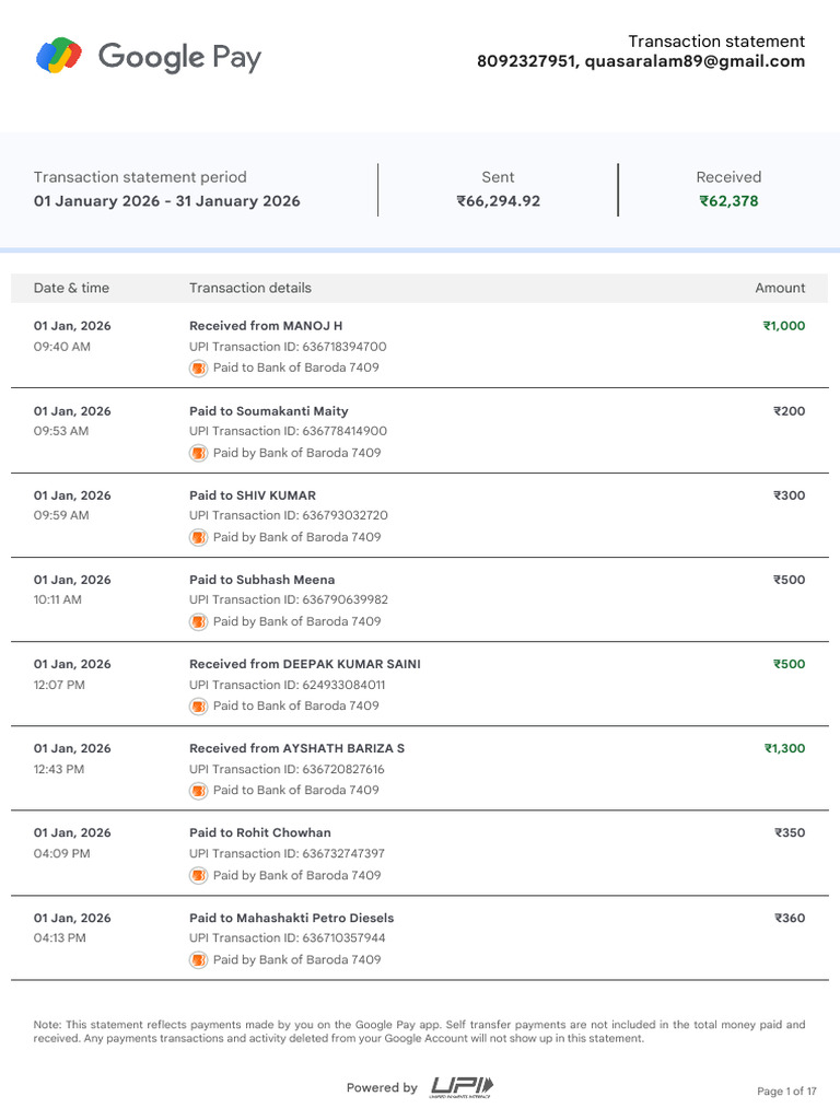 Gpay Statement 20260101 20260131 | PDF | Financial Technology | Finance ...