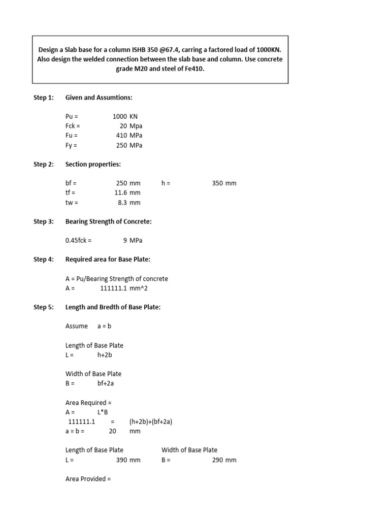 Column Base Plate Excel | PDF