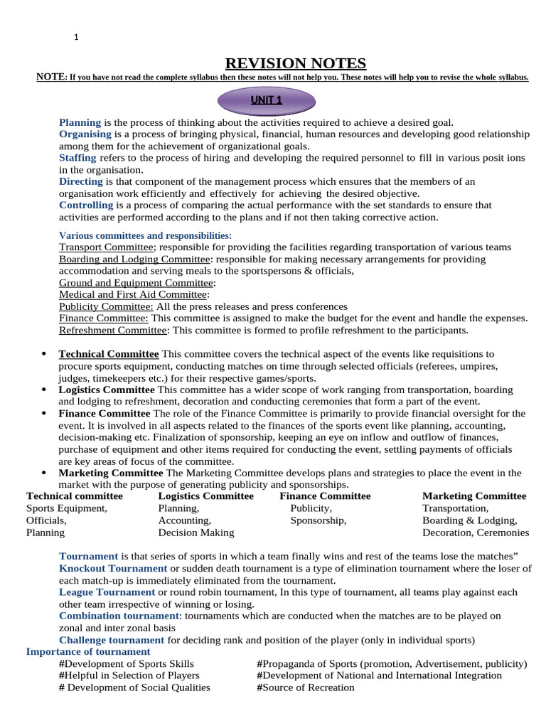 P.E. Revision Notes 2025-26 | PDF | Menstruation | Skeletal Muscle
