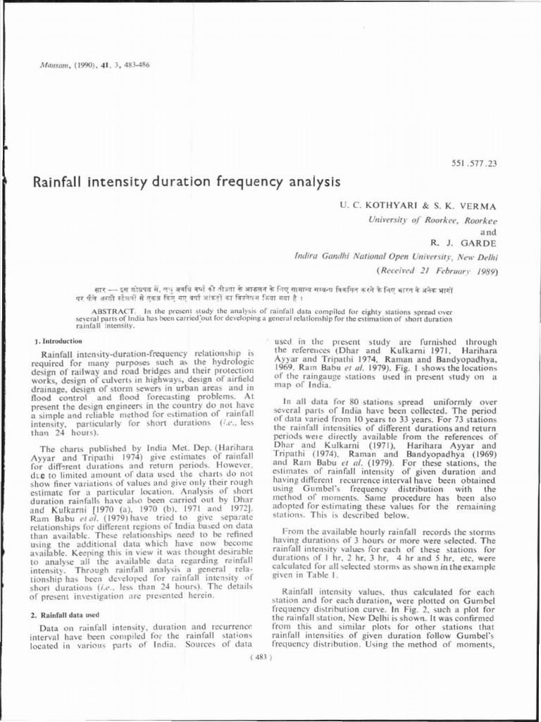 Rainfall Intensity Duration Frequency Analysis | PDF