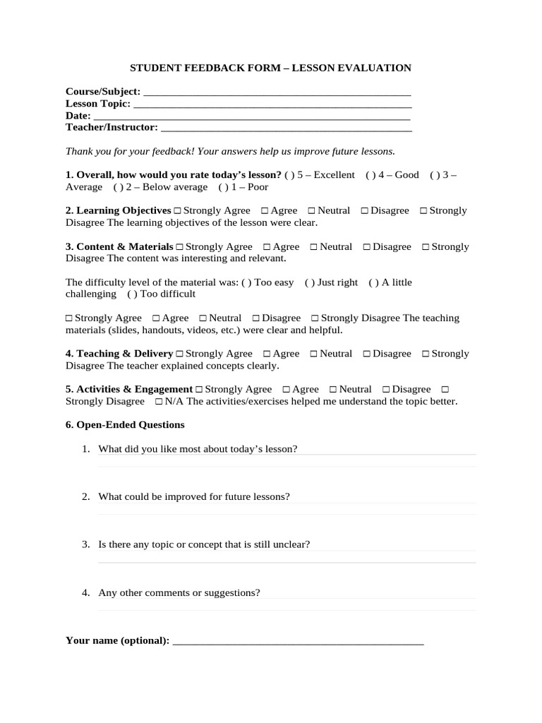 Student Feedback Form | PDF