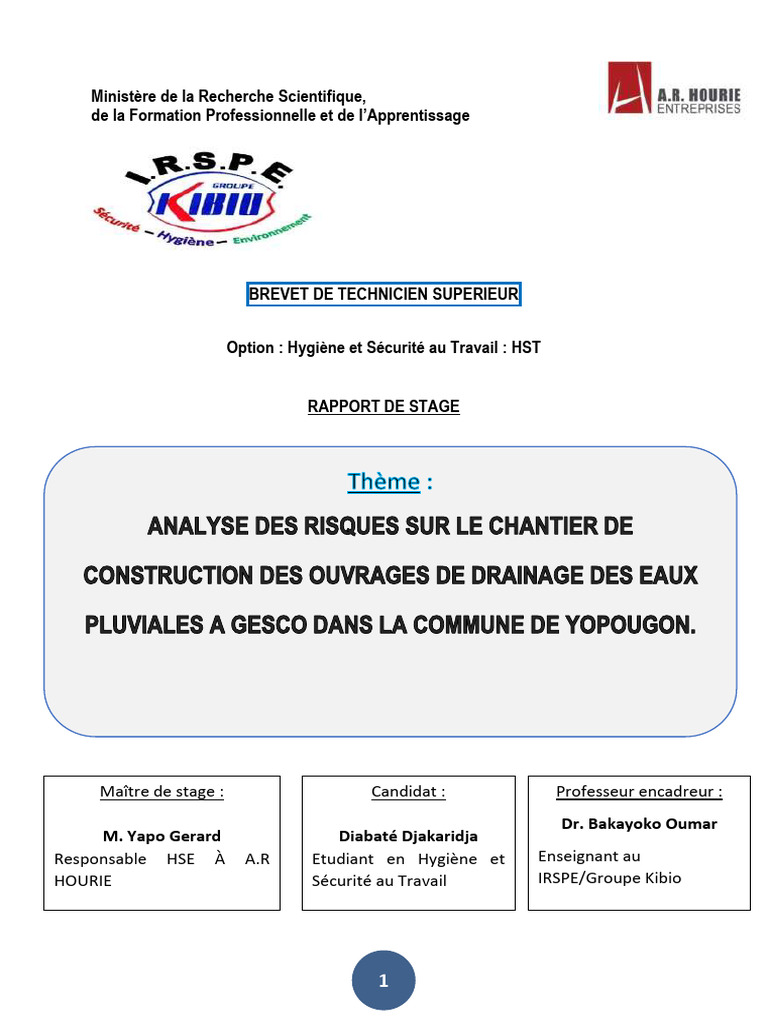 Rapport de Stage HOURIE | PDF | Risque | Gestion des risques