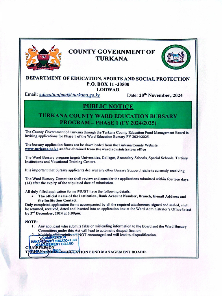 Ward Bursary Advert 2024 2025 | PDF