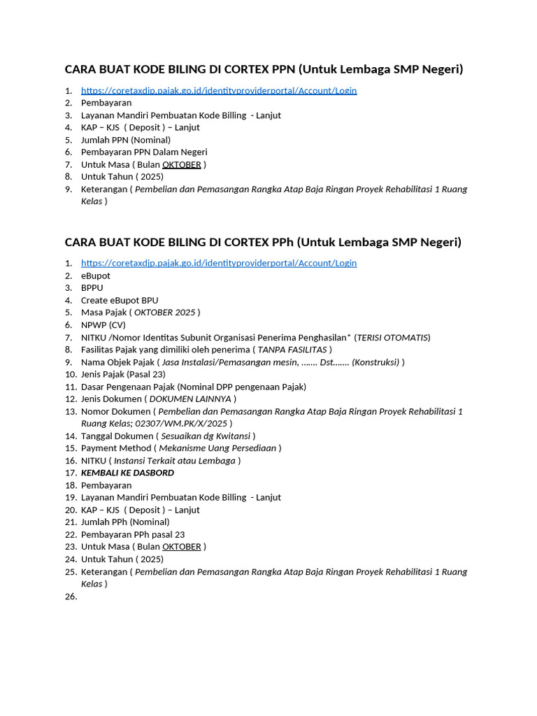 Cara Buat Kode Biling Di Cortex PPN Dan PPH | PDF