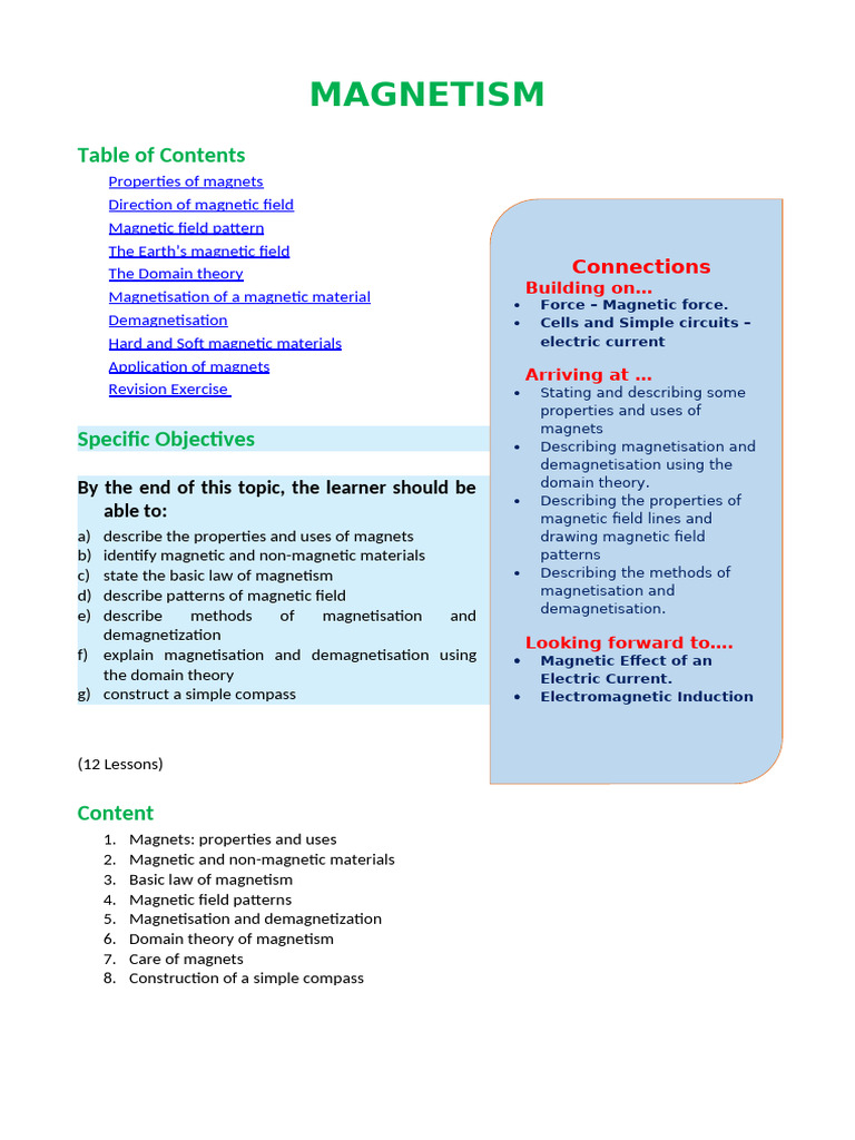 Magnetism Notes - Form 2 - Physics | PDF | Magnetism | Magnet