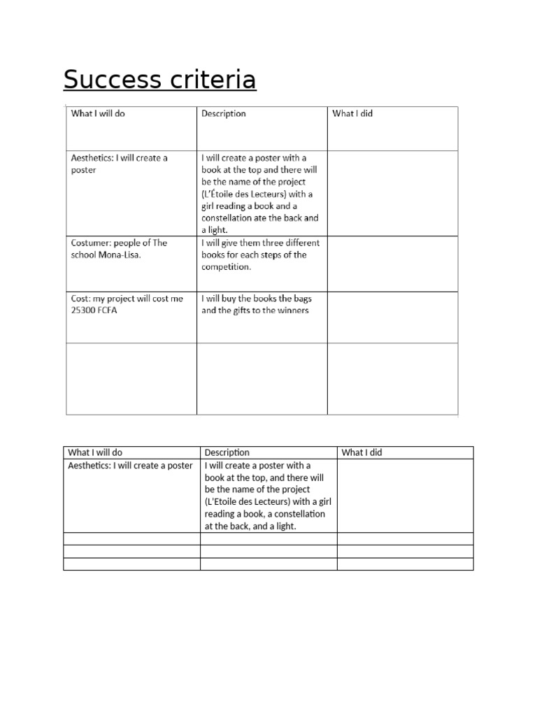 Success Criteria | PDF