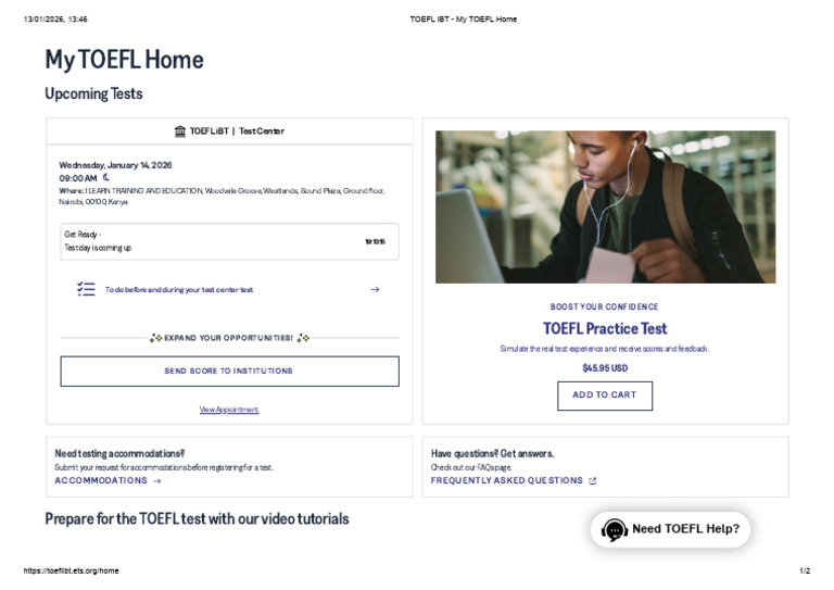 TOEFL Ibt - My TOEFL Home | PDF