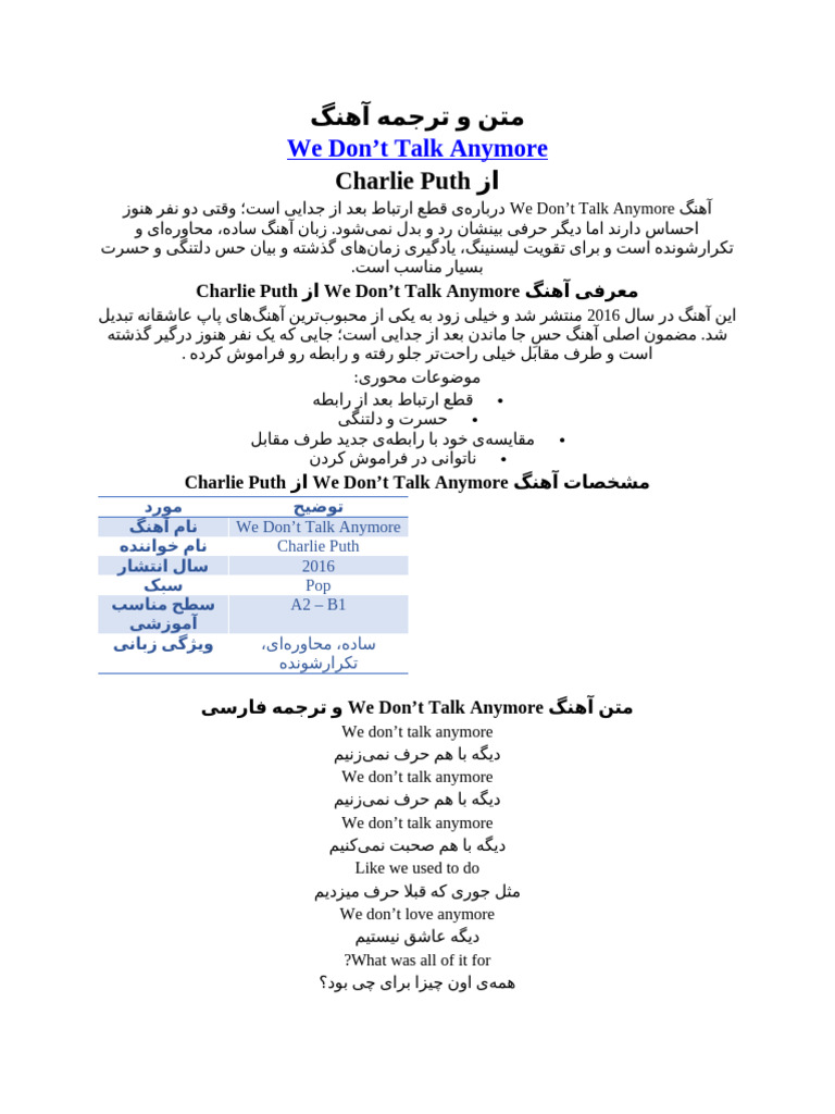 We Dont Talk Anymore | PDF