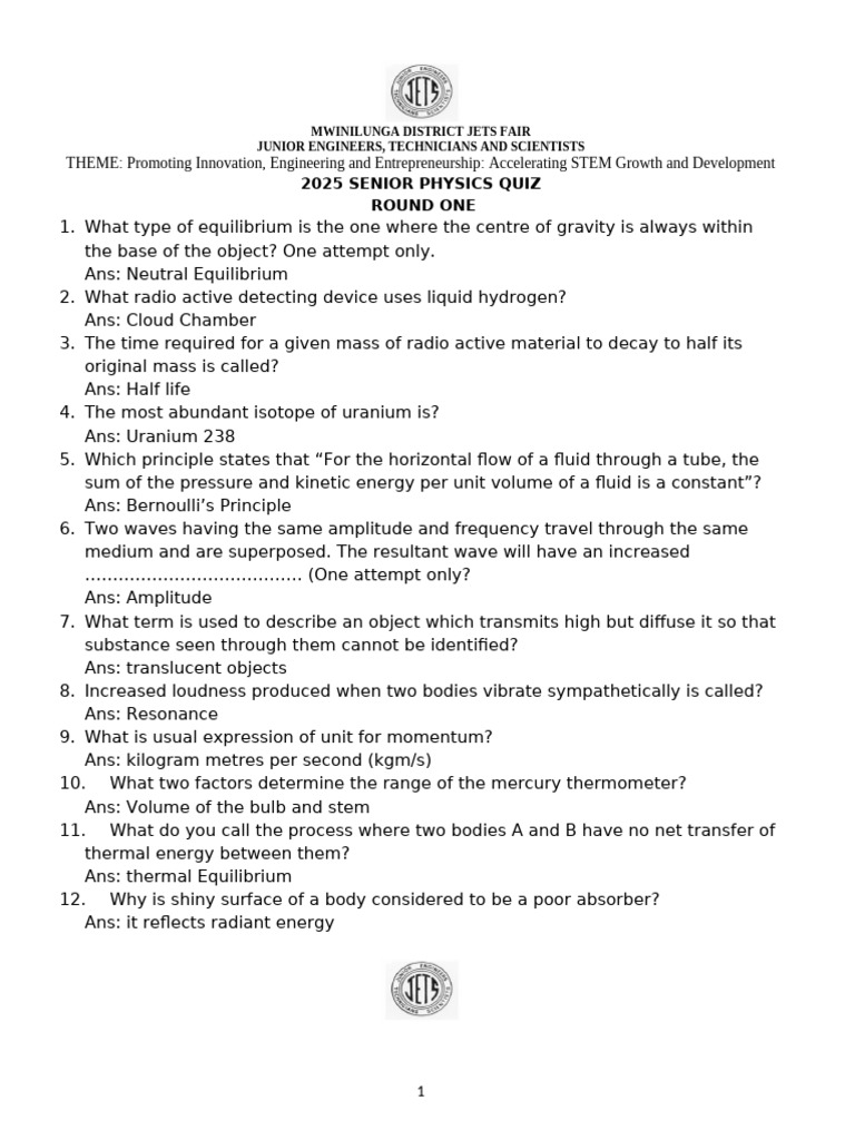 2025 Senior Physics Quiz | PDF | Force | Waves