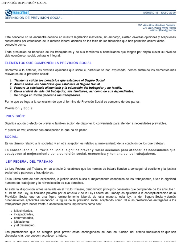 Definición de Previsión Social | PDF | Derecho laboral | Sociedad