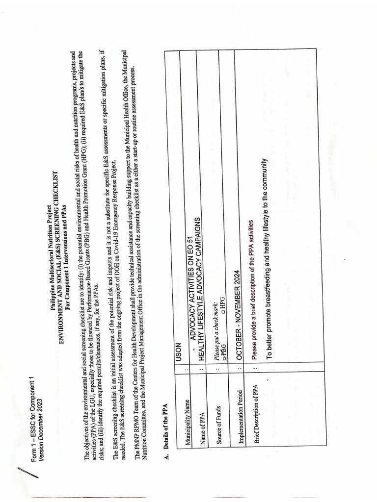 ESSC Checklist LGU Uson | PDF