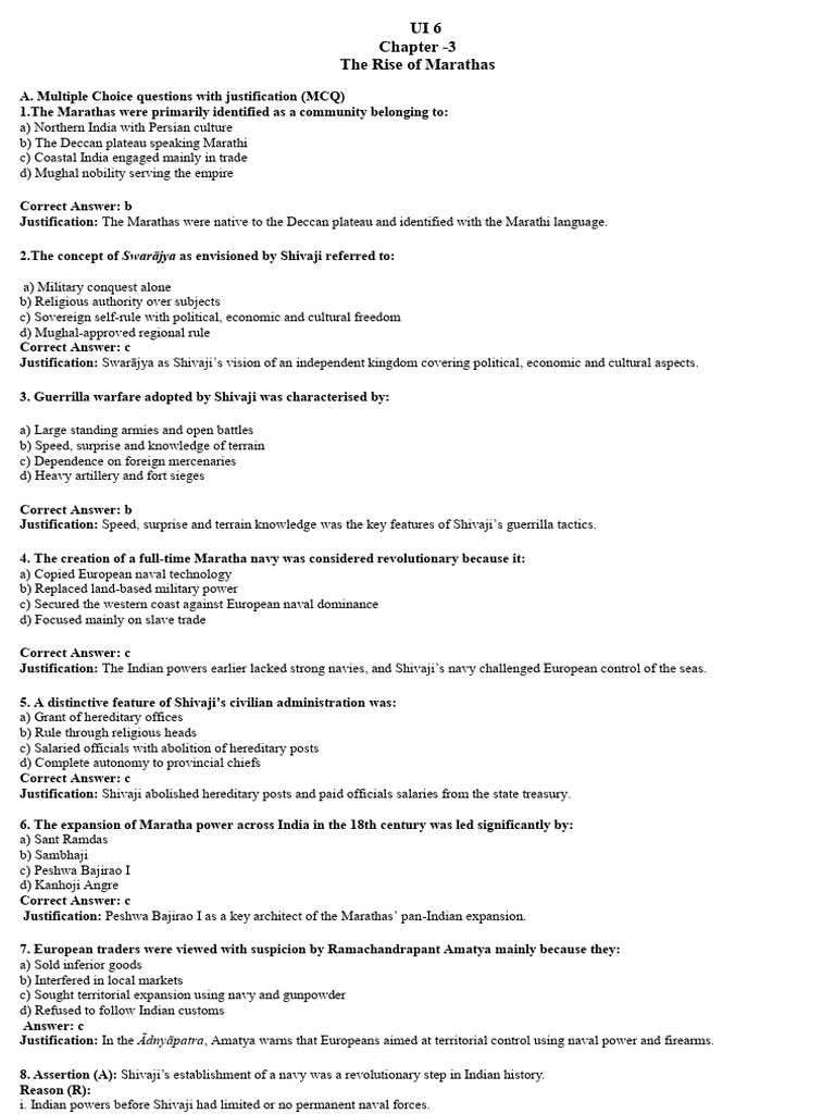 Grade 8 UI6 Rise of Marathas Exemplar | PDF