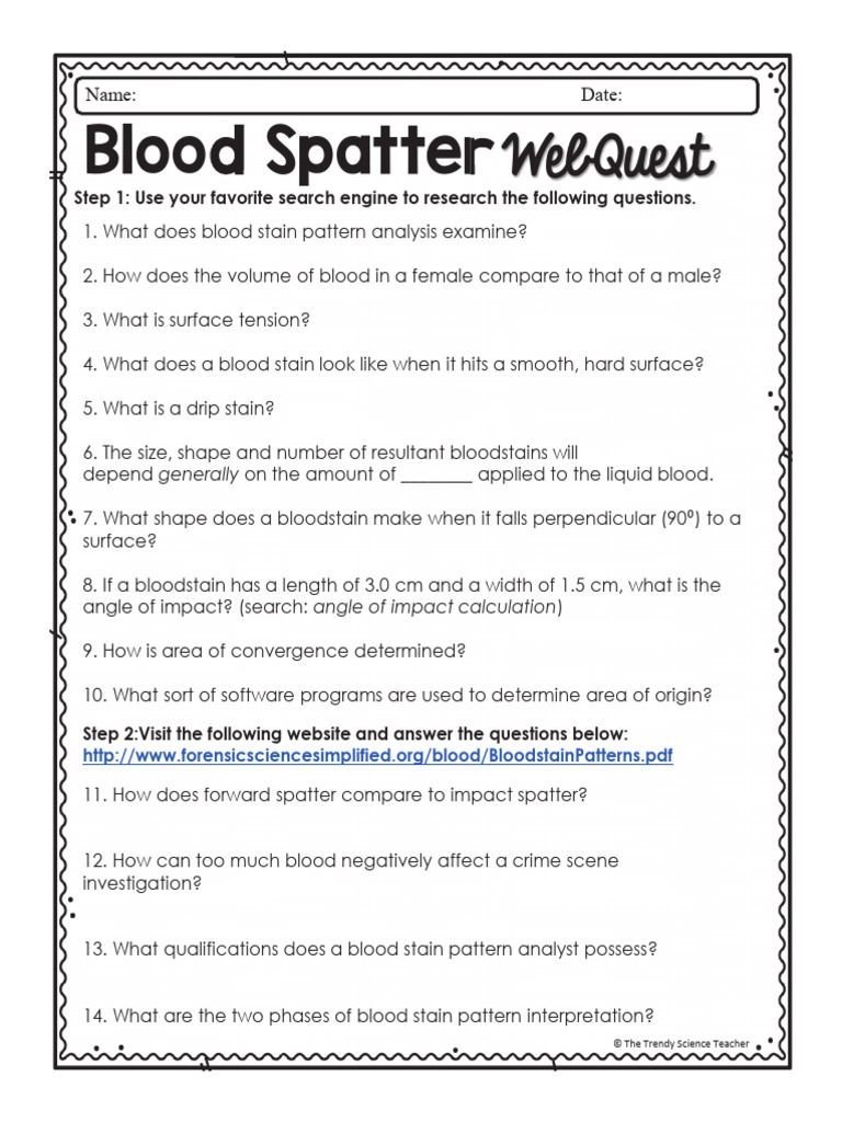 Blood Spatter Webquest | PDF