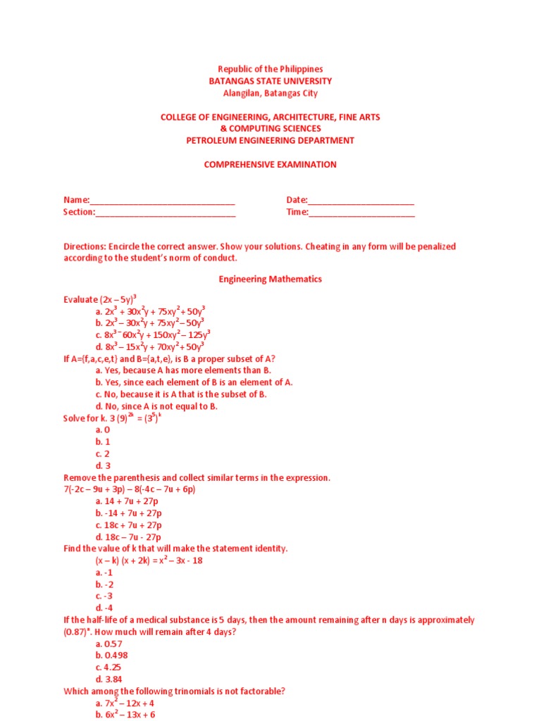 Engineering Mathematics Exam Questions | PDF | Trigonometric Functions ...