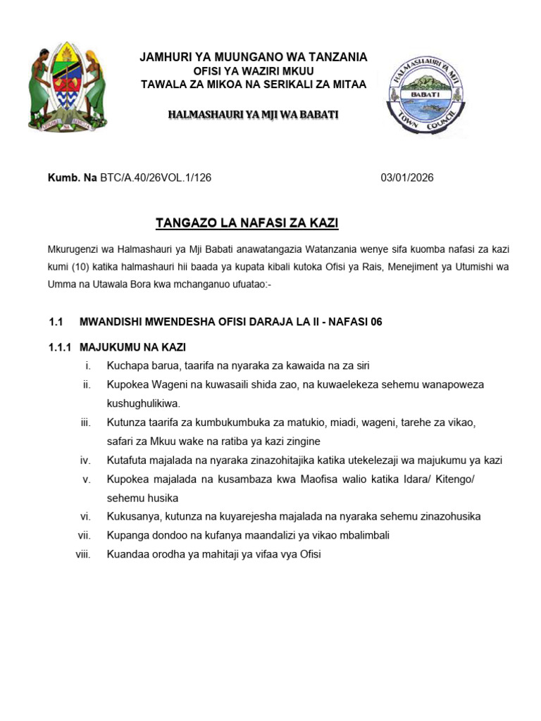 Nafasi Za Kazi Babati Mji 2026 Nijuzeajira.com | PDF