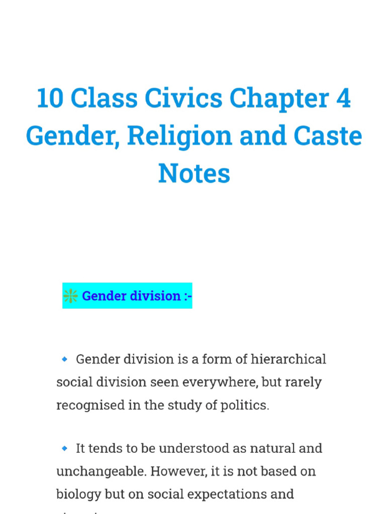 Civics- Gender Religion and Caste Notes | PDF
