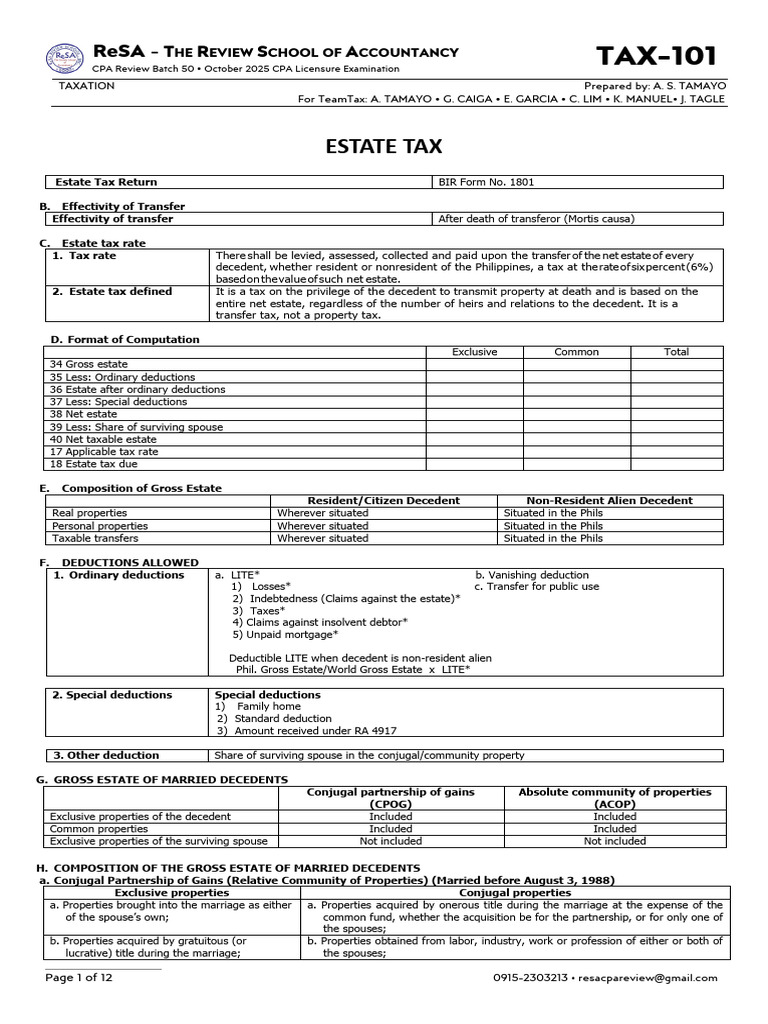 TAX-101 (Estate Tax) | PDF | Estate Tax In The United States | Tax ...
