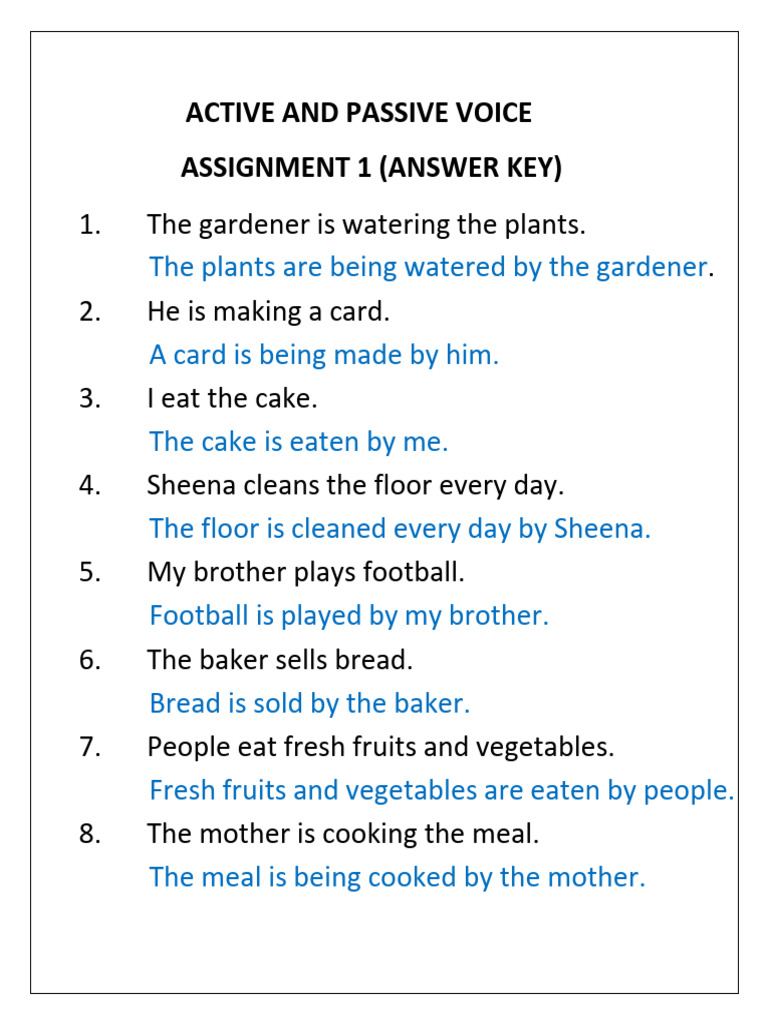Answer Key Asst 1 Active and Passive Voice 1 1 | PDF