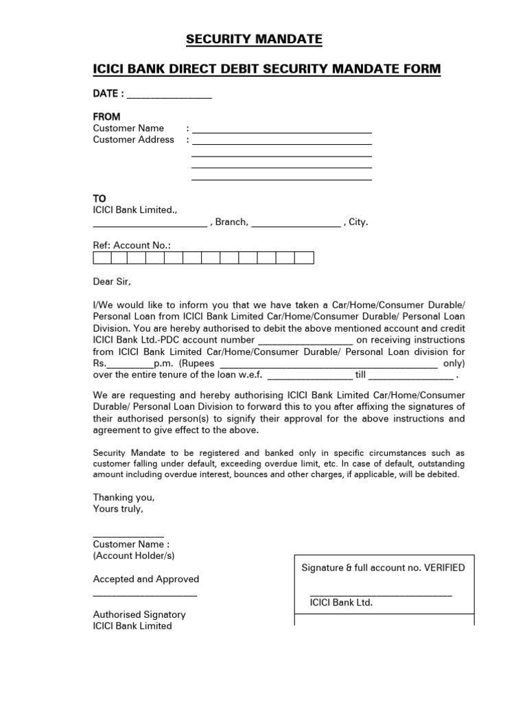 SECURITY Auto Debit Mandate Form | PDF