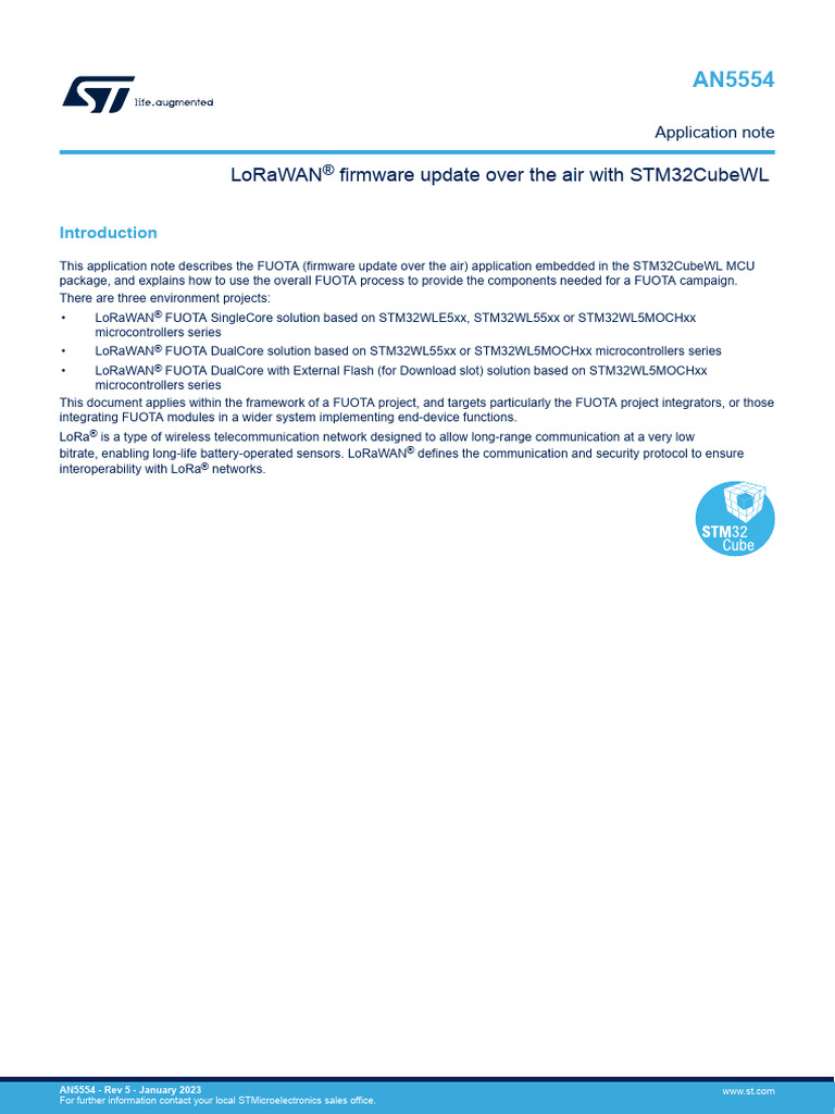 AN5554 Lorawan Firmware Update Over The Air With Stm32cubewl | PDF ...
