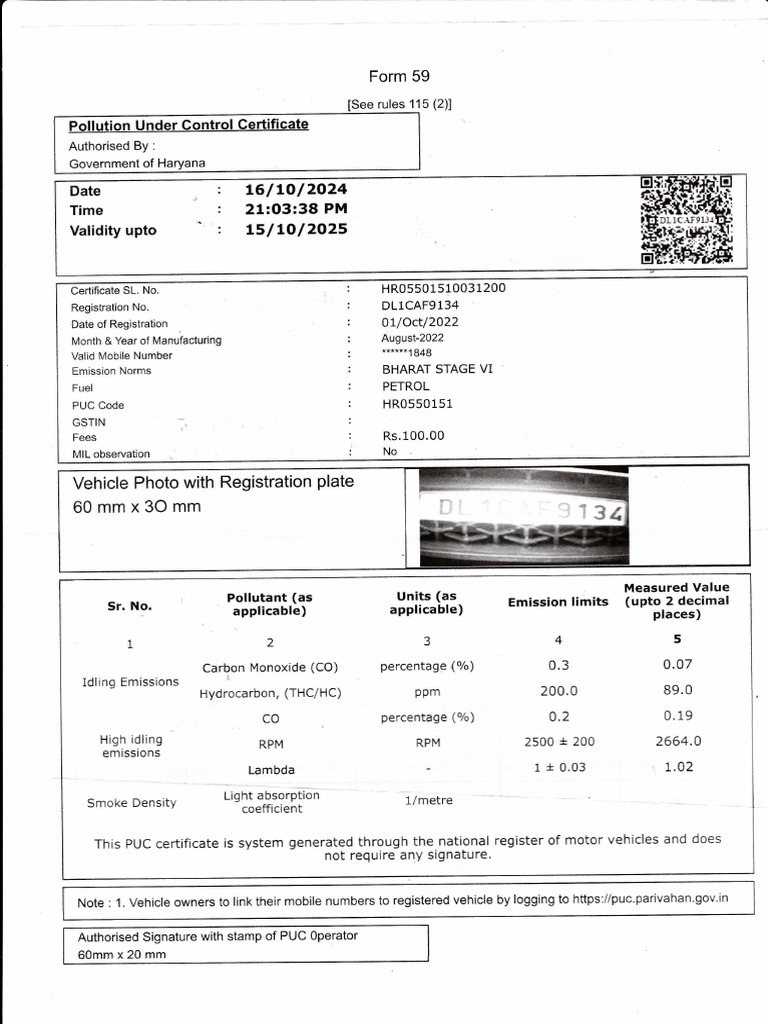 Pollution Certificate 2025 | PDF | Exhaust Gas | Human Impact On The ...