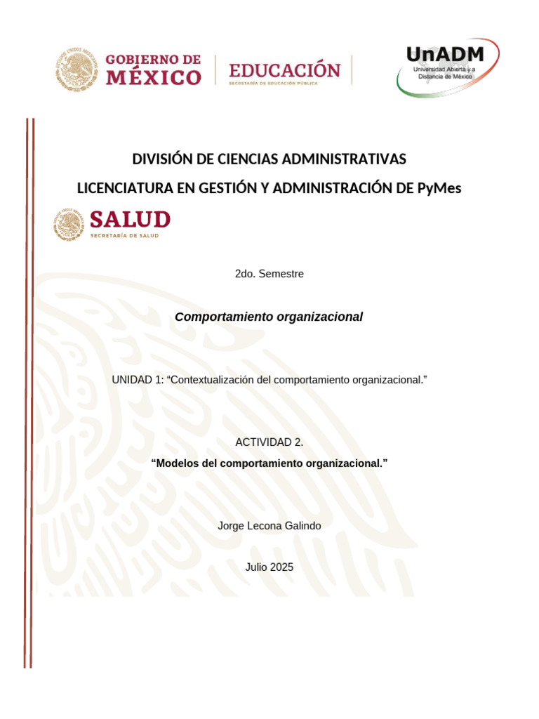 Gcor U1 A2 Jolg | PDF | Comportamiento organizacional | Comportamiento