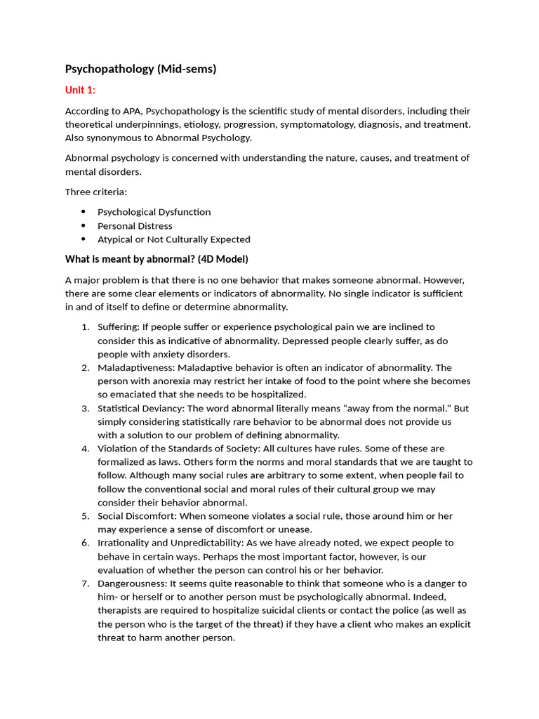 Psychopathology Notes | PDF | Synapse | Neurotransmitter