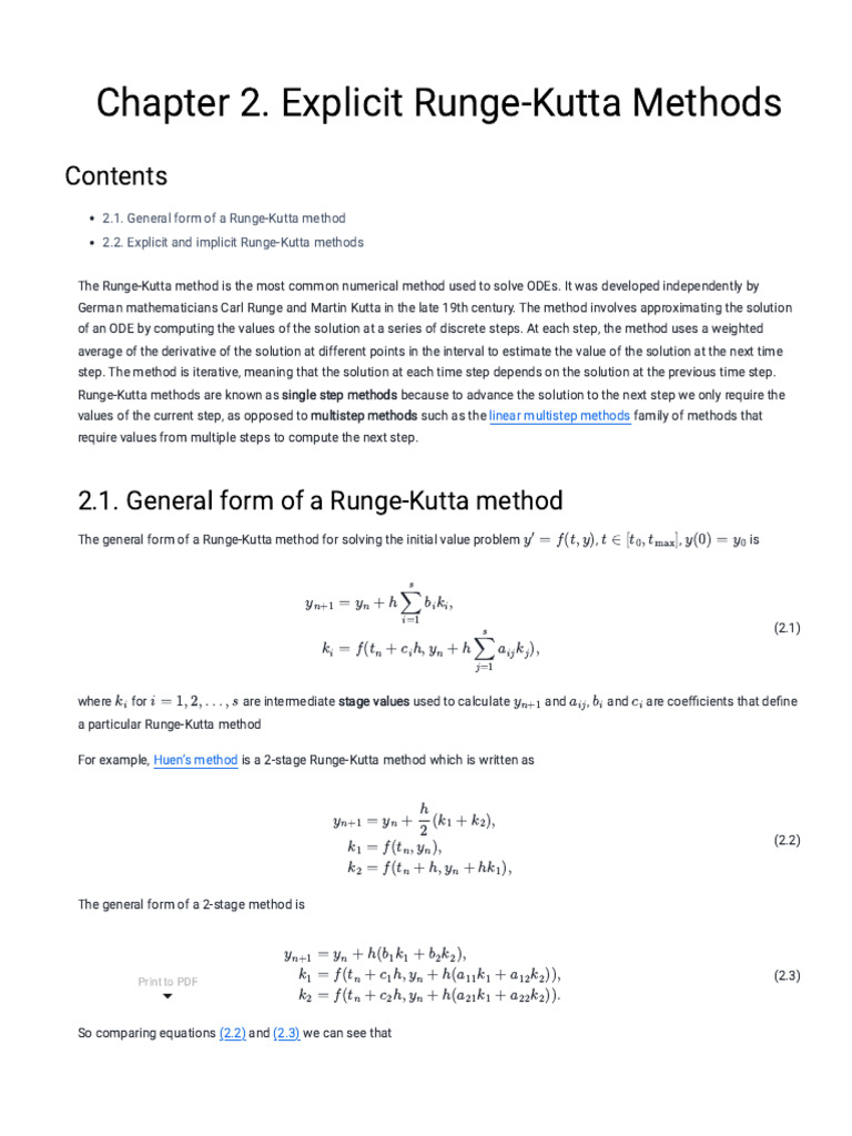 Chapter 2. Explicit Runge-Kutta Methods - Runge-Kutta Methods | PDF ...