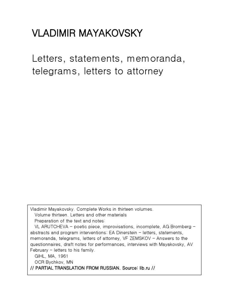 Vladimir Mayakovsky - Letters | PDF | Paintings