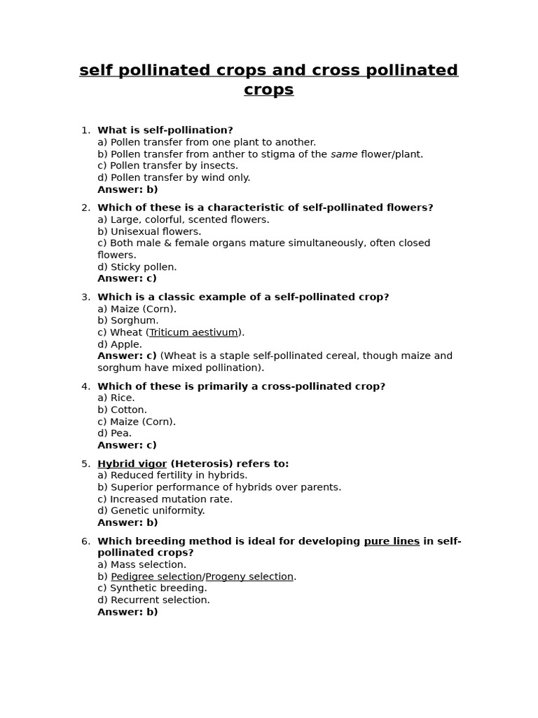Self Pollinated Crops and Cross Pollinated Crops | PDF
