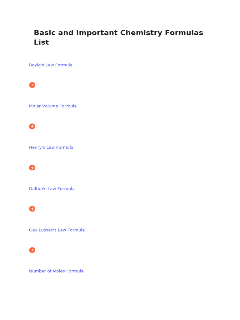 Chemistry Formulas List | PDF