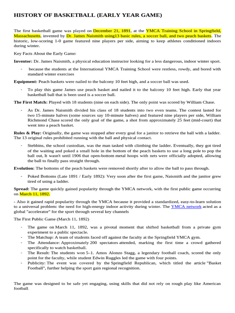 History of Basketball | PDF | Sports | Athletic Sports