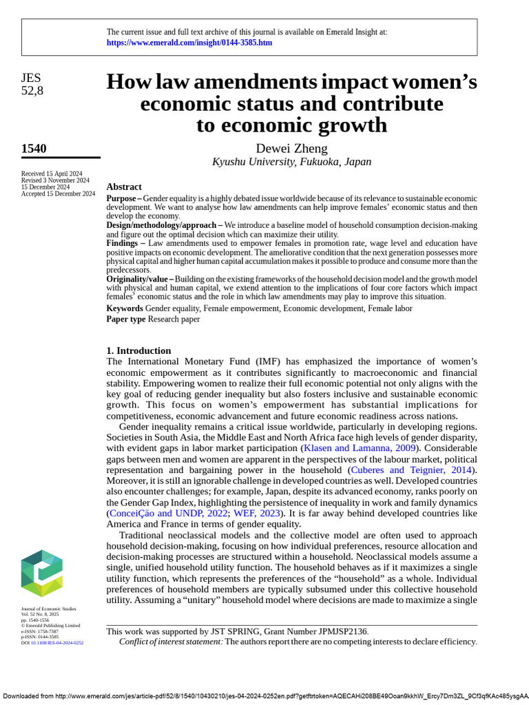 How Law Amendments Impact Women’s Economic Status and Contribute ...