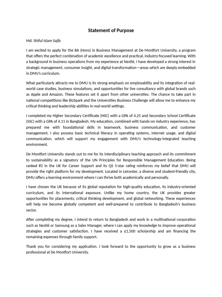 SOP Shajib | PDF | Critical Thinking | Cognition